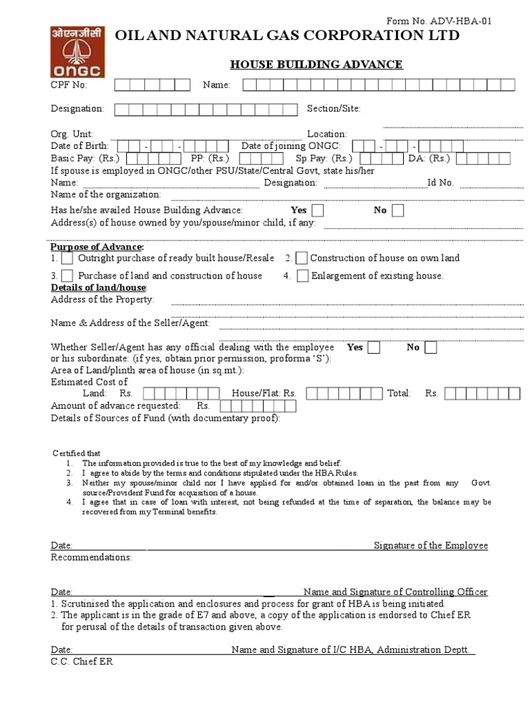 Application for House Building Advance by an Employee of Oil and ...