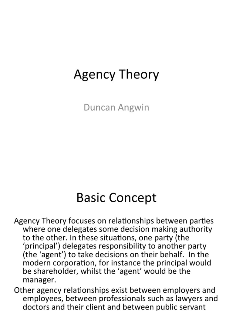Agency Theory: Duncan Angwin | PDF | Economies | Cognition
