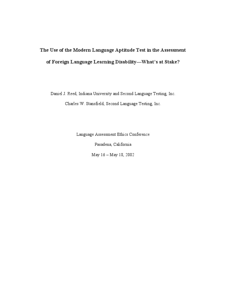 Modern Language Aptitude | PDF | Learning Disability | Test (Assessment)