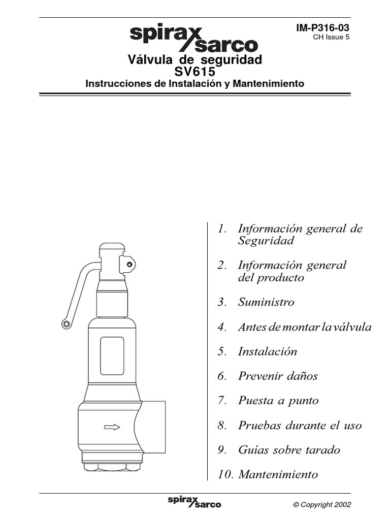 Válvula de Seguridad SV615-Instrucciones de Instalación y Mantenimiento ...