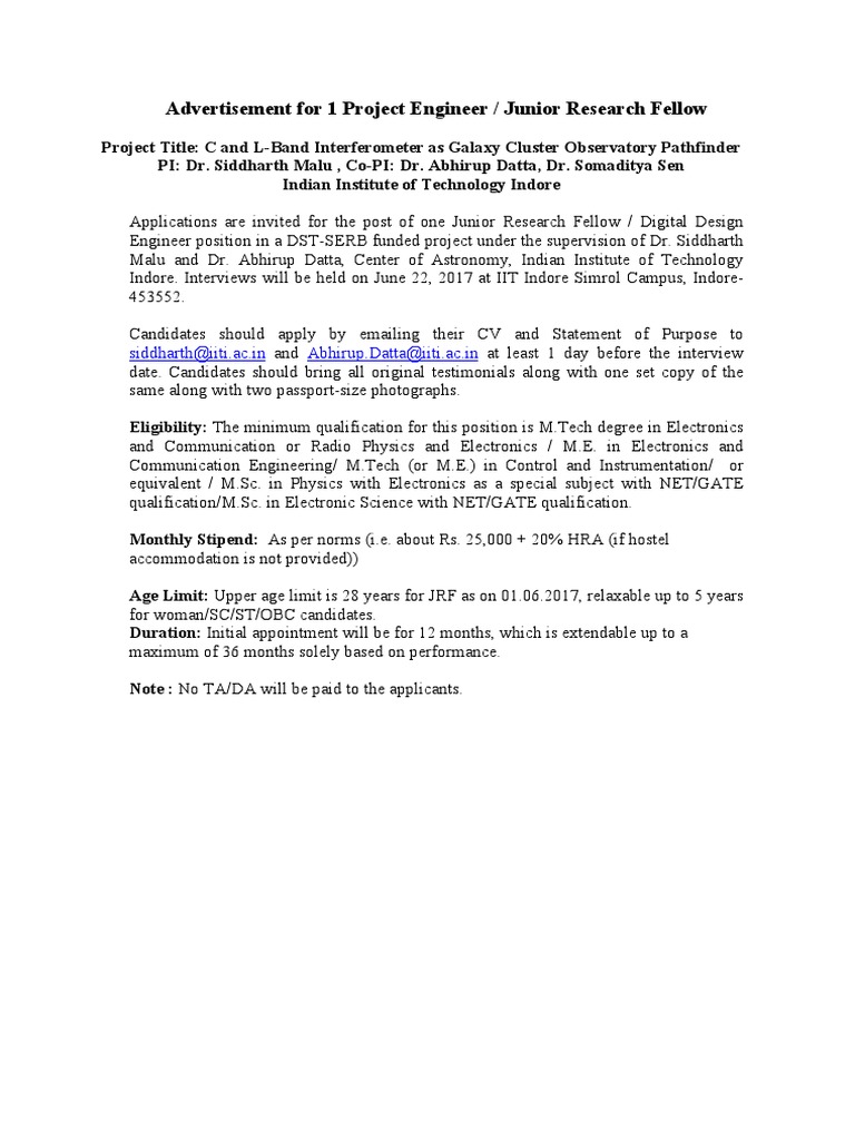 JRF Engineer Advertisement Edited | PDF