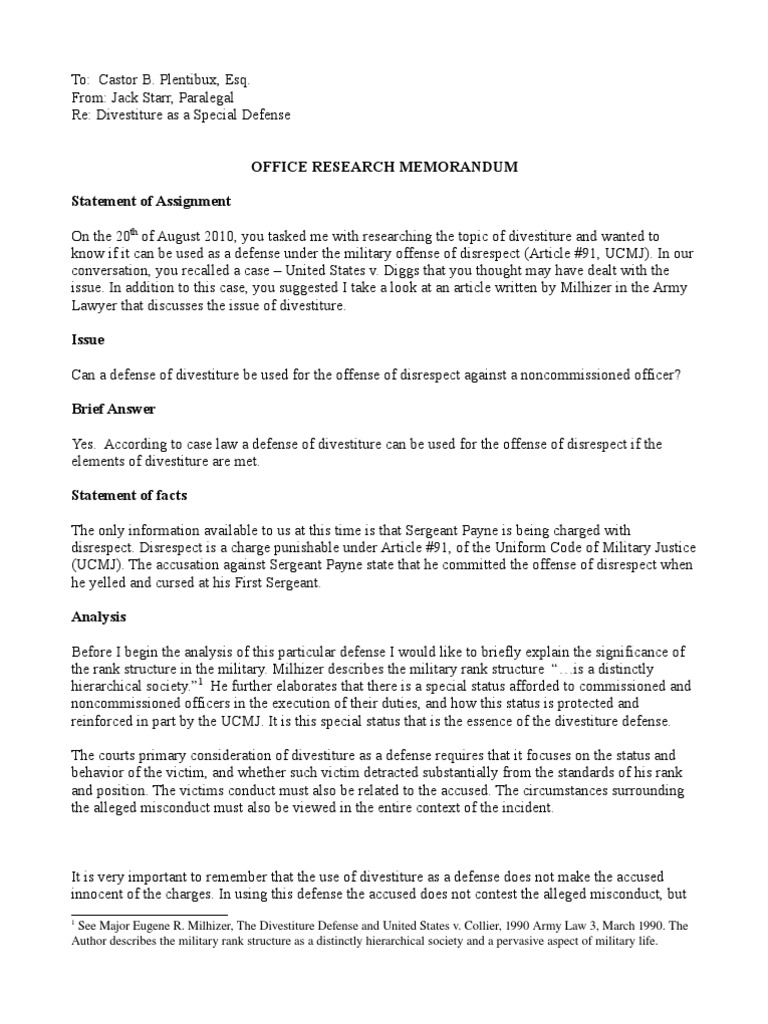 Legal Memo and Leter | Uniform Code Of Military Justice | Military Justice