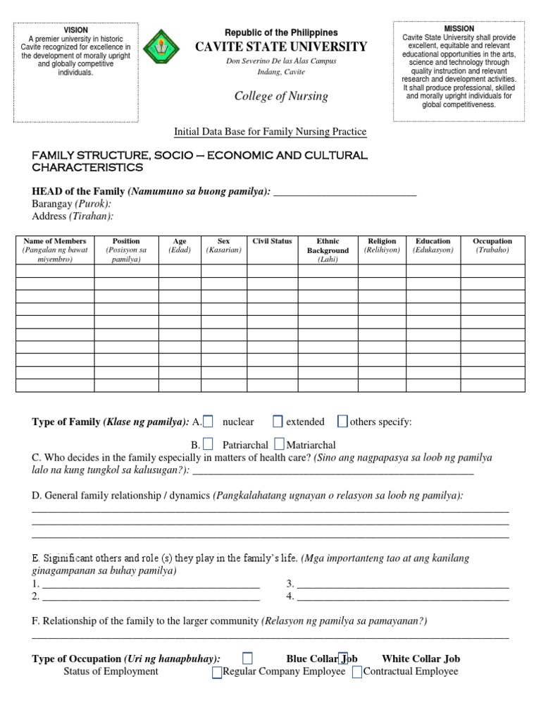 Initial Data Base For Family Nursing Practice | PDF | Toilet | Birth ...