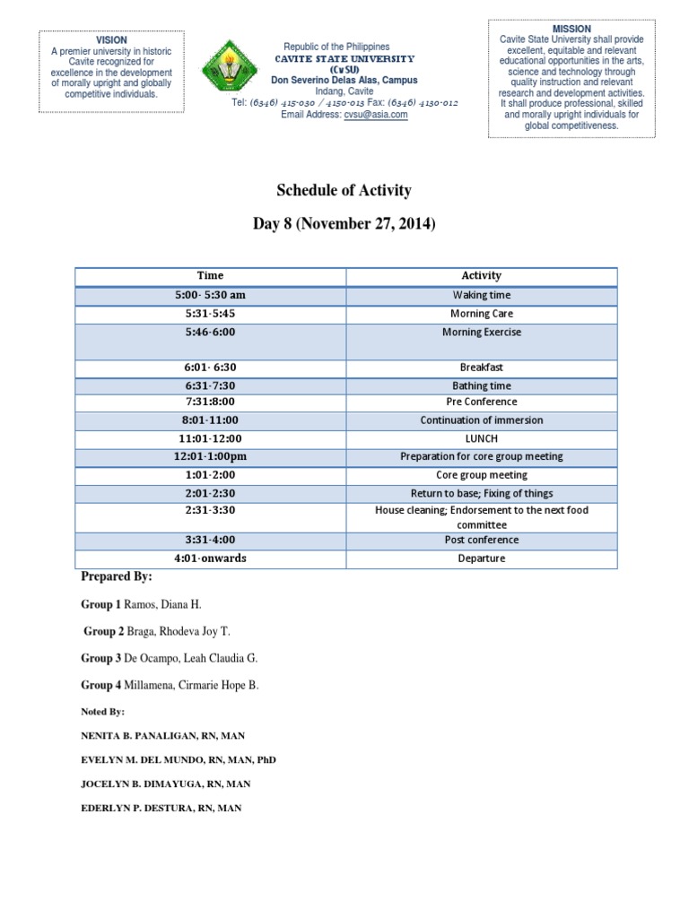 Day 8 Schedule | PDF