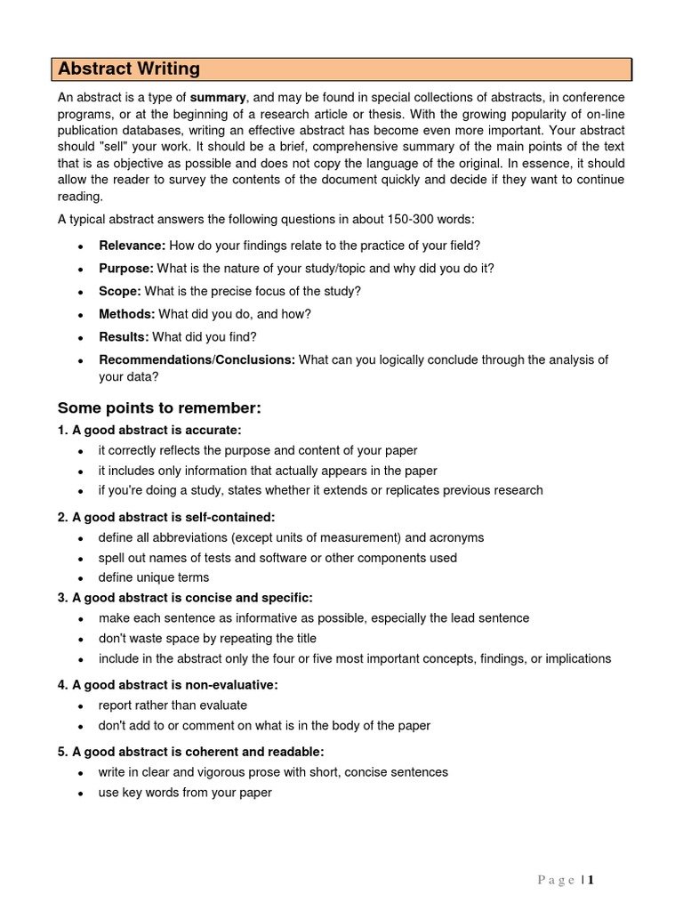 Abstract Writing Handout | PDF | Abstract (Summary) | Motivation