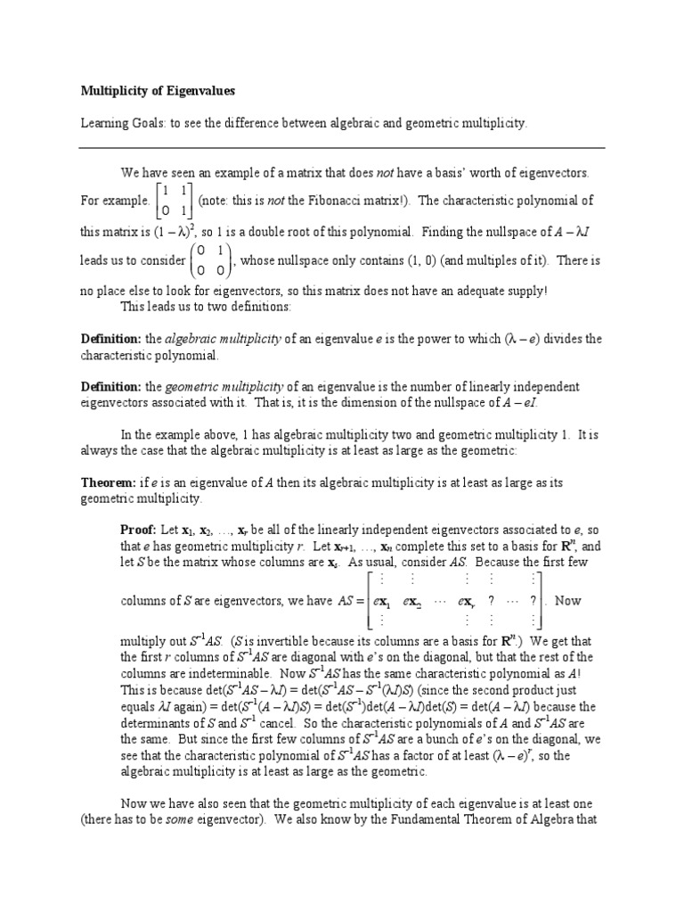 44 Multiplicity of Eigenvalues | Download Free PDF | Eigenvalues And ...