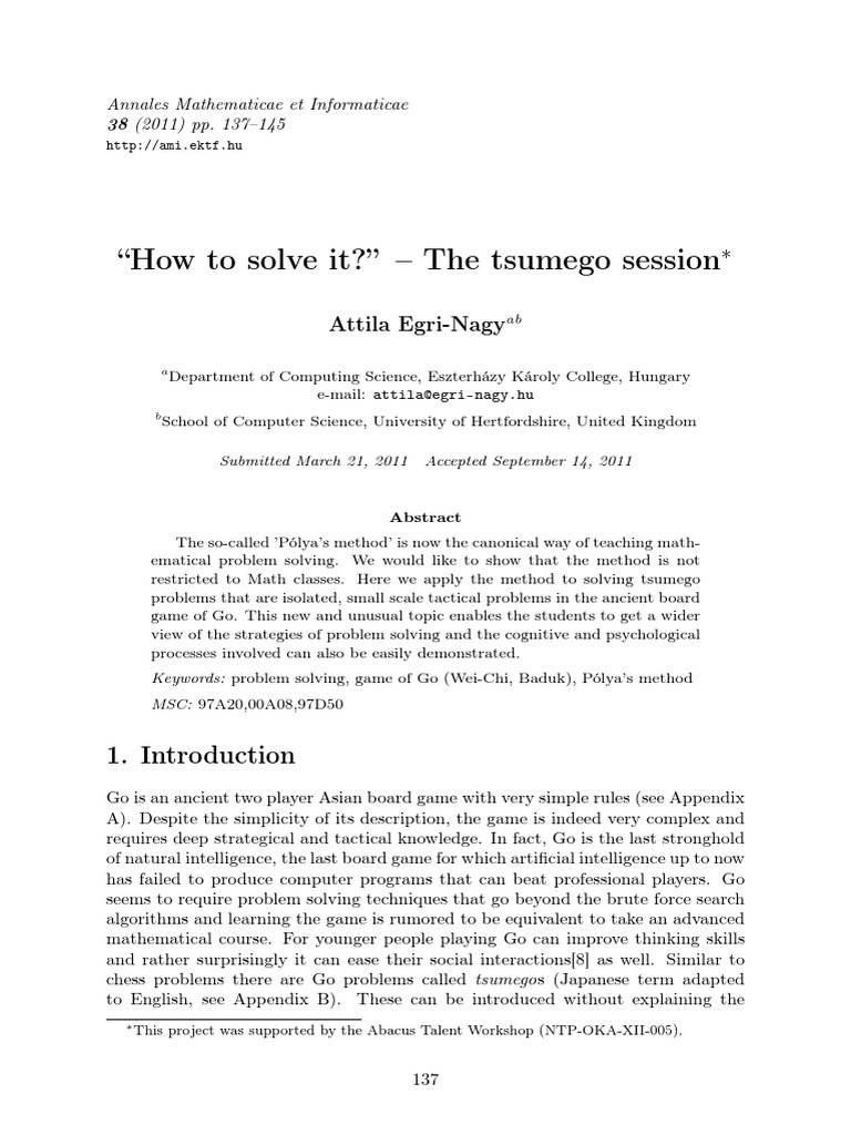 "How To Solve It?" - The Tsumego Session | PDF | Teaching Mathematics ...