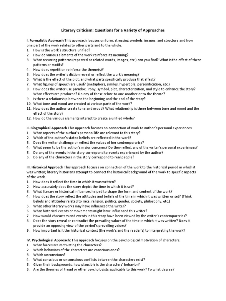 Literary Criticism: Key Questions Explored | PDF | Attitude (Psychology ...