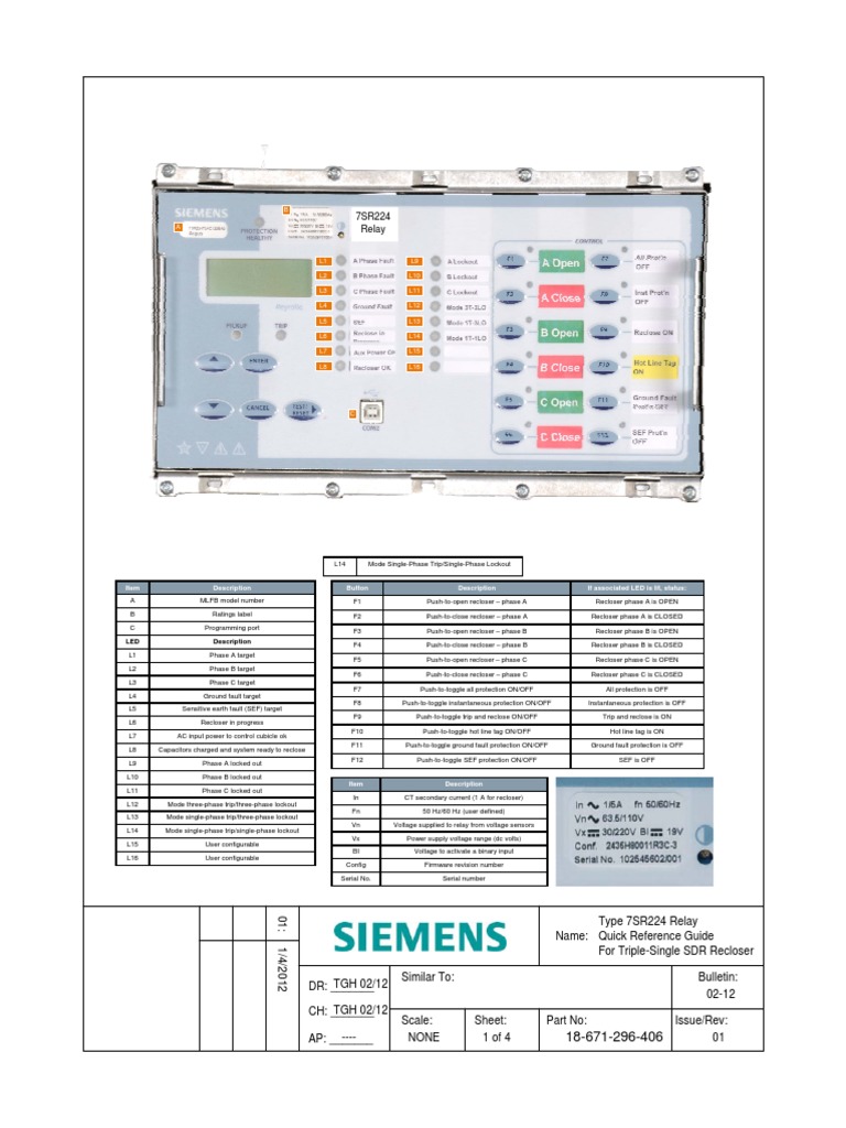 ANSI MV Recloser Quick Reference Guide 7SR224 Triple-Single en | PDF ...