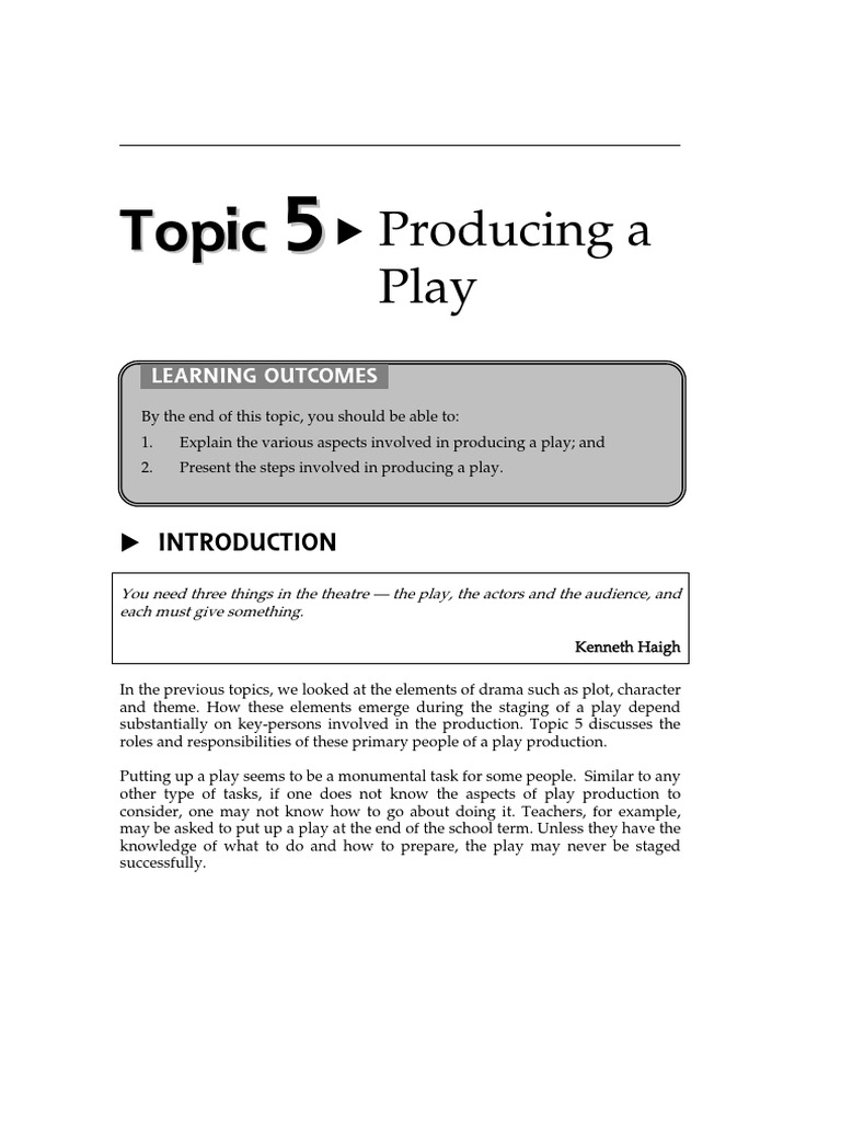 Topic 5 Producing A Play | PDF | Play (Theatre) | Microphone