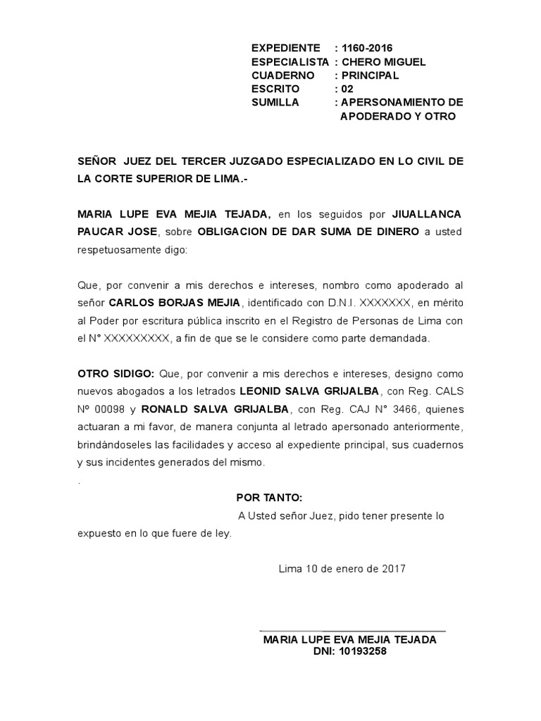 Escrito Apersonamiento Apoderado Escriturado | PDF | Gobierno | Justicia