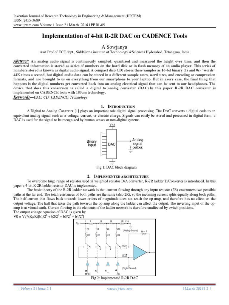 Implementation of 4-Bit R-2R DAC on CADENCE Tools | Operational ...