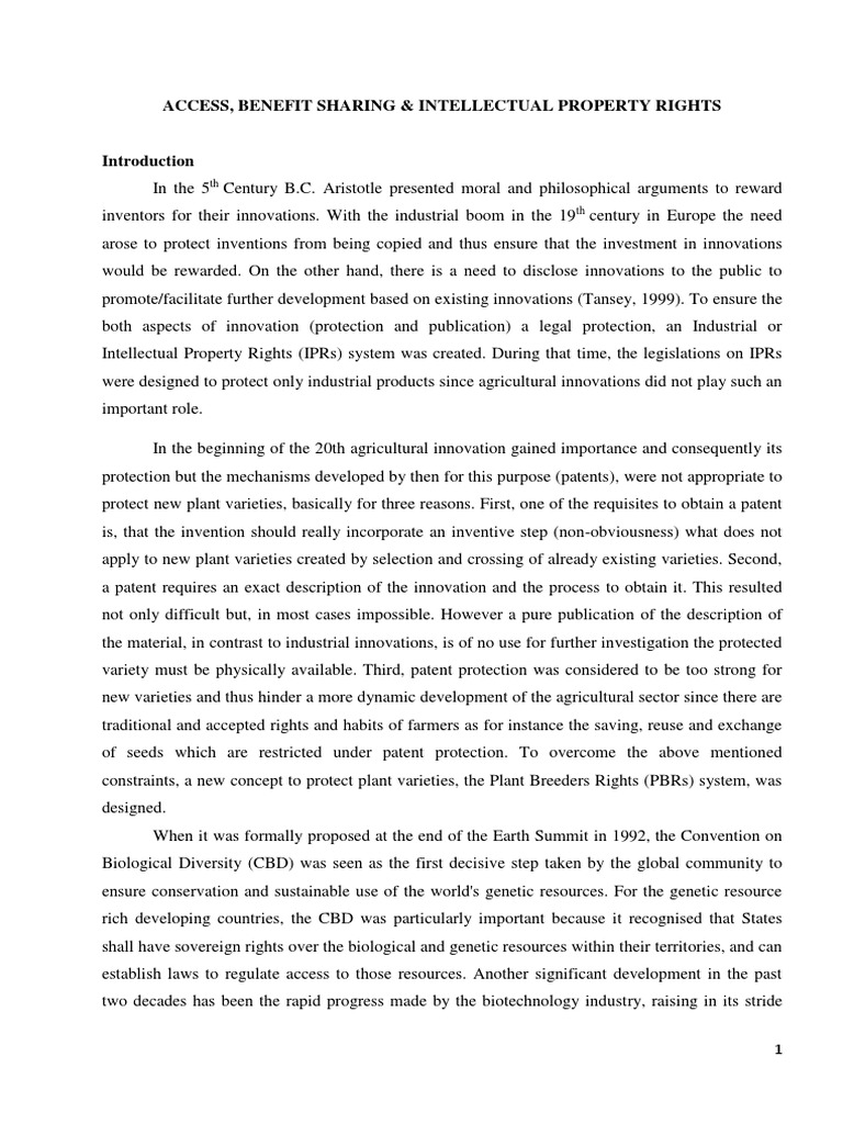 Benefit Sharing in IPR and CBD | PDF | Traditional Knowledge ...