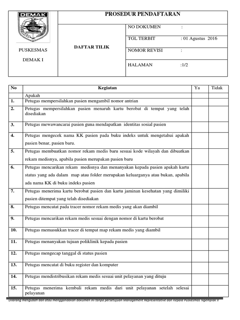 1.daftar Tilik Prosedur Pendaftaran | PDF