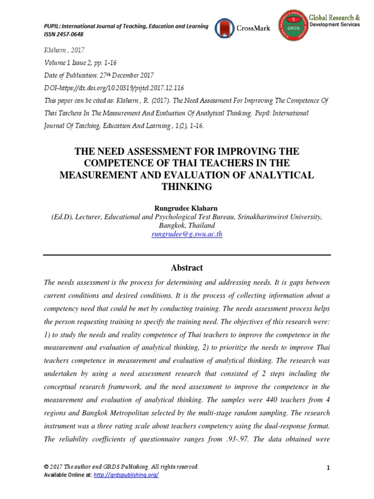 The Need Assessment For Improving The Competence of Thai Teachers in ...