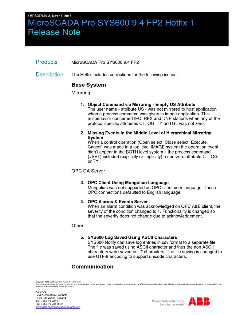 Release Notes SYS600 9 4 FP2 Hotfix 1 | PDF | Computer Monitor ...