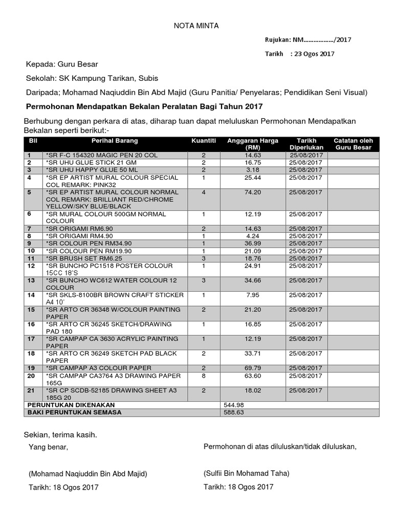 Nota Minta PSV | PDF