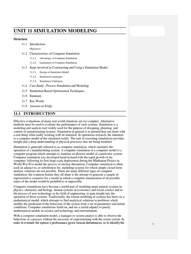Unit 11 Simulation Modeling: Structure | PDF | Computer Simulation ...
