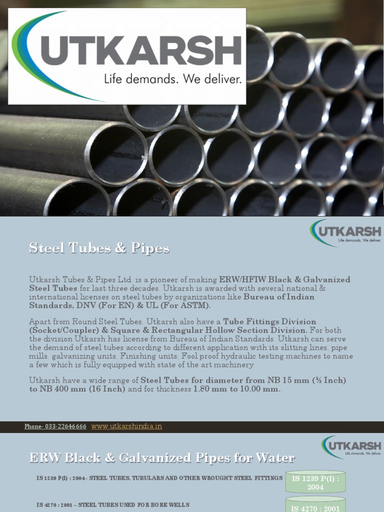 Utkarsh India (Paipes & Tubes) | PDF | Pipe (Fluid Conveyance ...