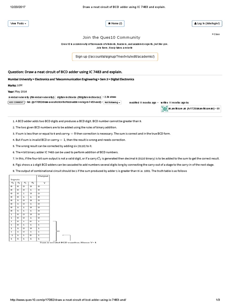 Draw A Neat Circuit of BCD Adder Using IC 7483 and Explain | PDF ...