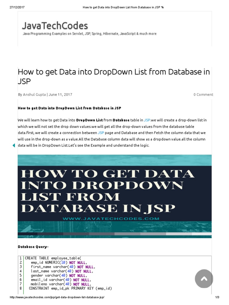 How To Get Data Into Dropdown List From Database In Jsp Pdf Java Server Pages Data 
