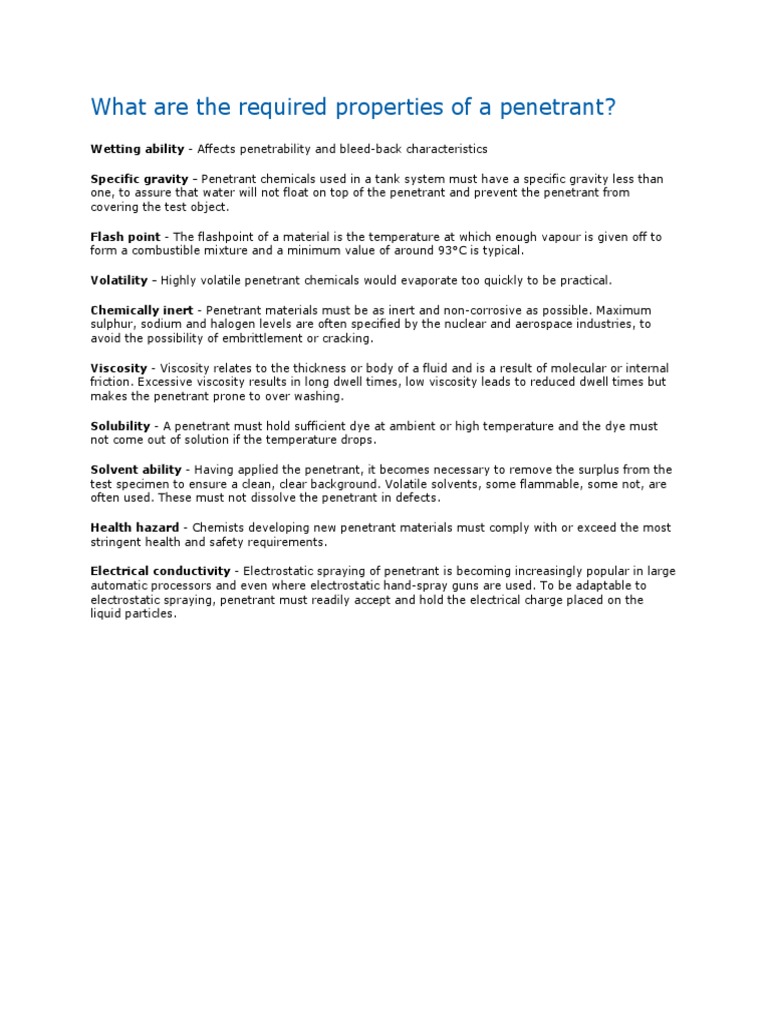 What Are The Required Properties of A Penetrant | PDF