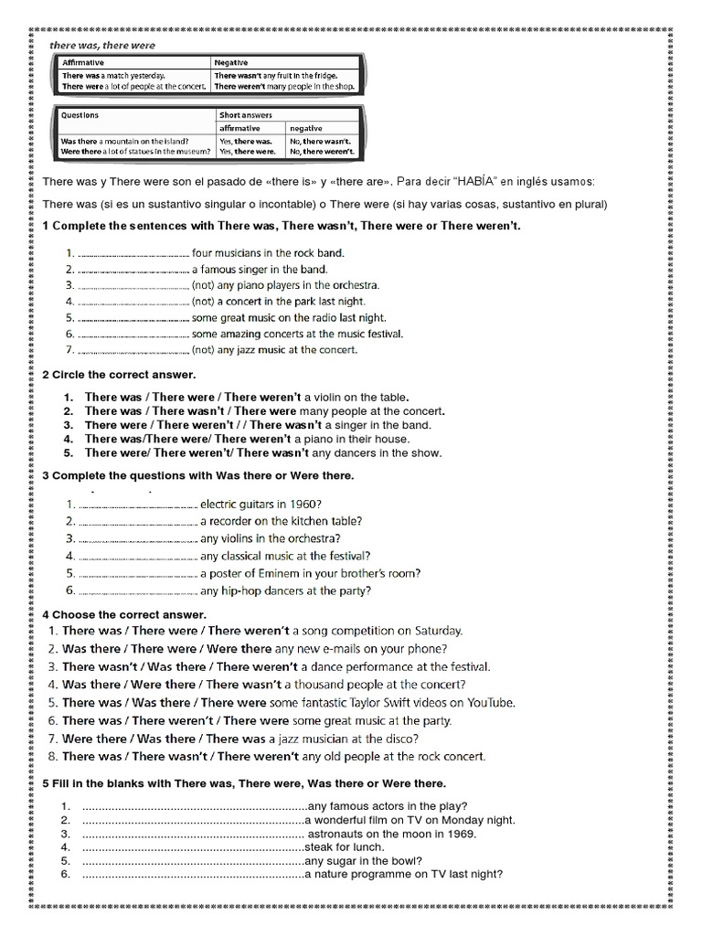 1 Complete The Sentences With There Was | PDF | Grammar | Morphology