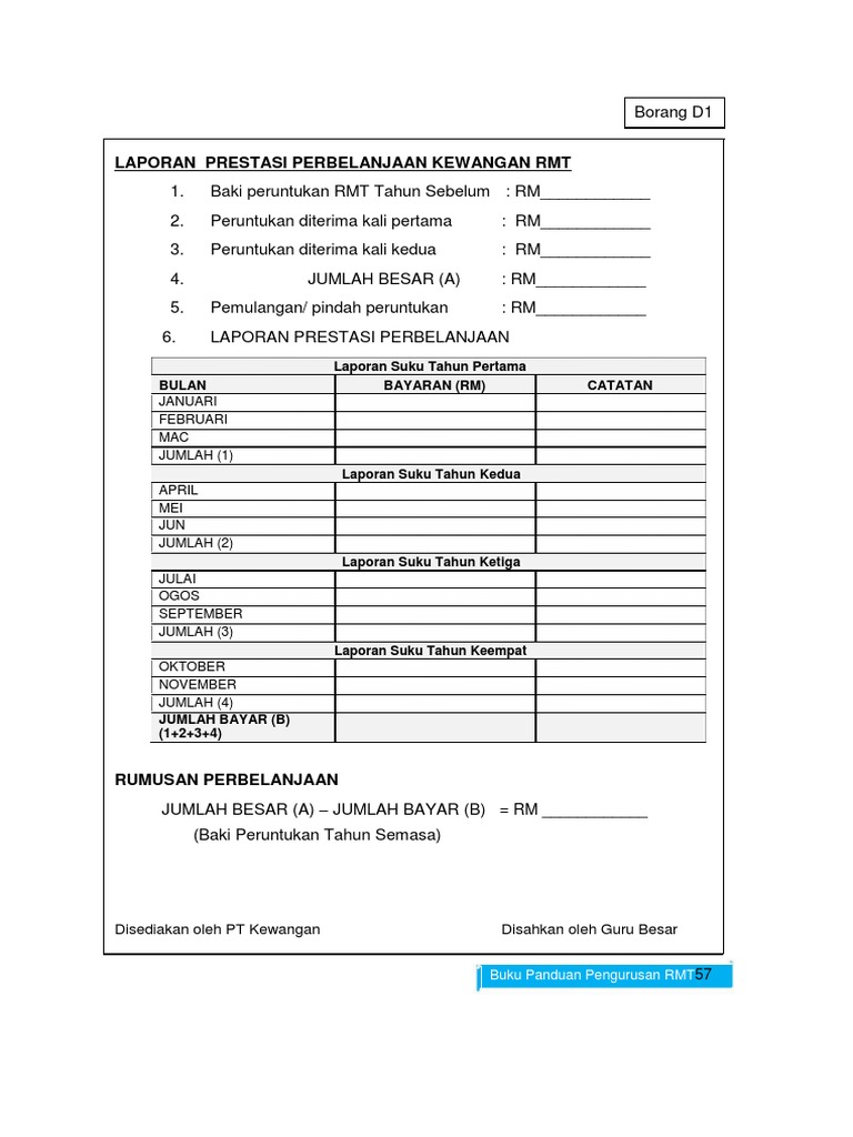 Borang Laporan RMT-1 | PDF