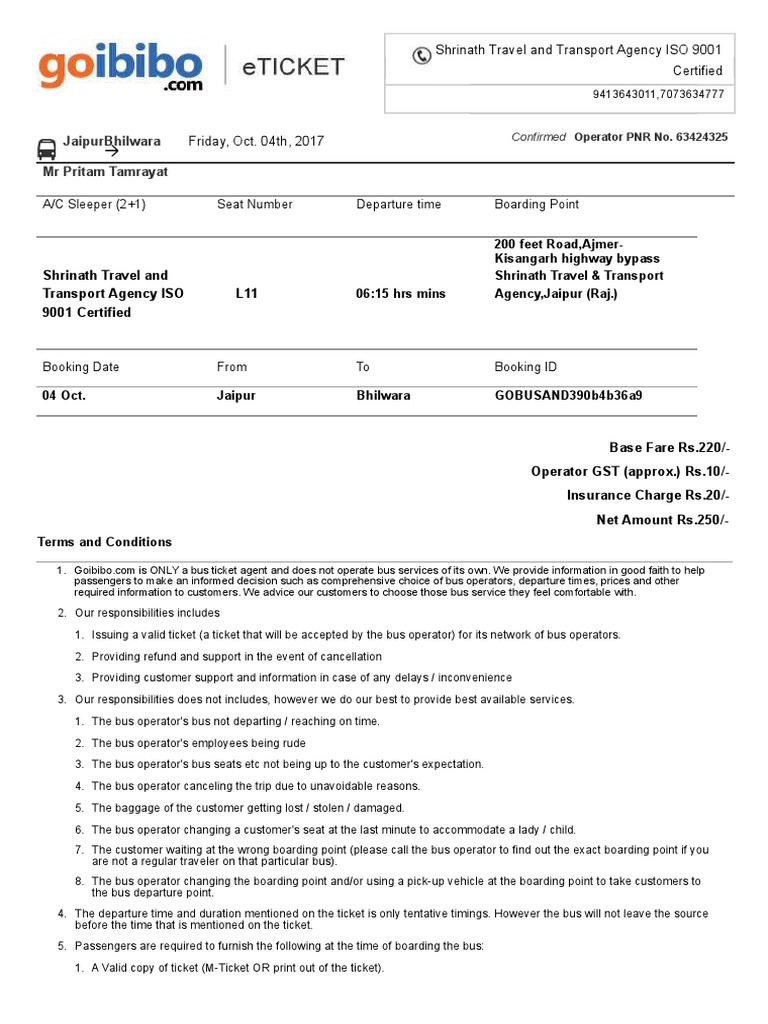 Bus Bill 04 Oct 17 (Word) | PDF | Ticket (Admission) | Baggage