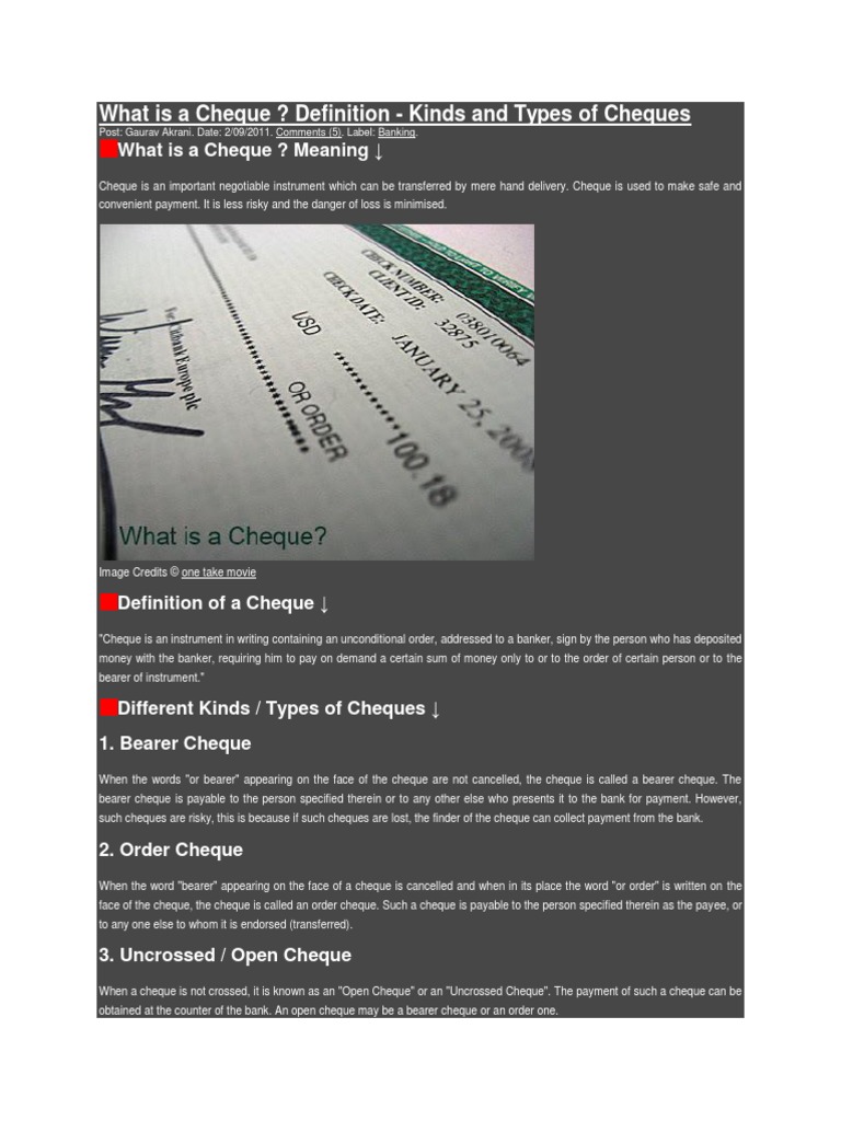 Cheque and Its Types | PDF | Cheque | Payments