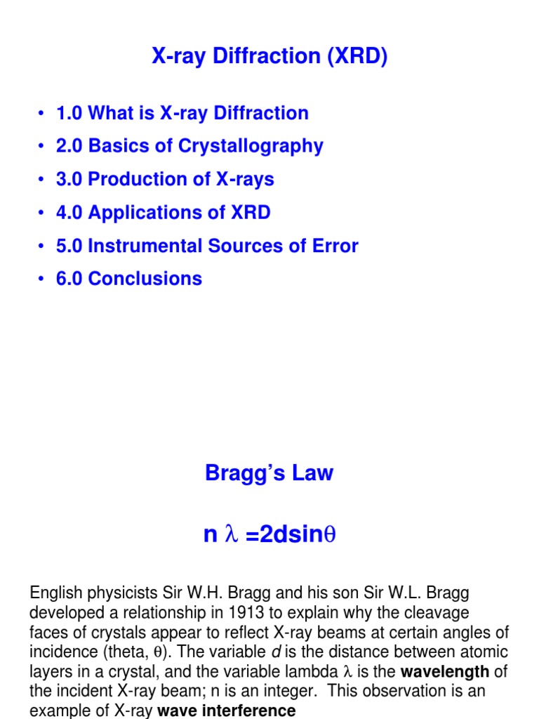 XRD Theory Presentation | PDF | X Ray Crystallography | Crystal Structure