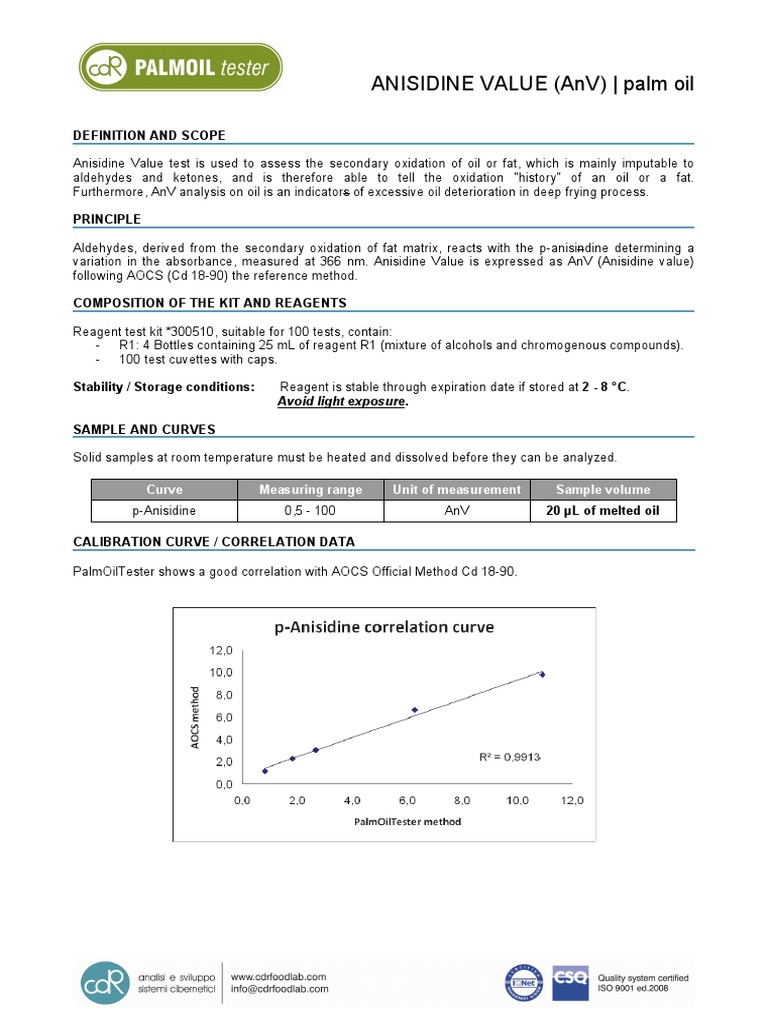 Anisidine Value Testing for Palm Oil | PDF | Aldehyde | Chemistry