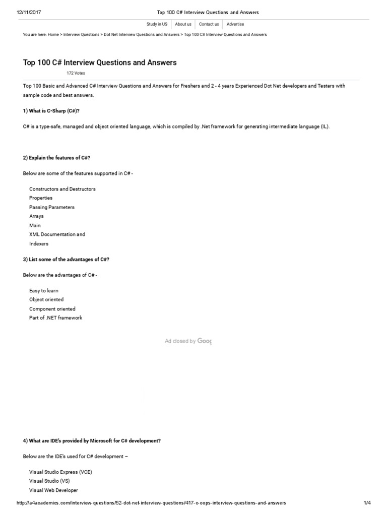 Top 100 C Interview Questions And Answers Pdf C Sharp Programming Language Class