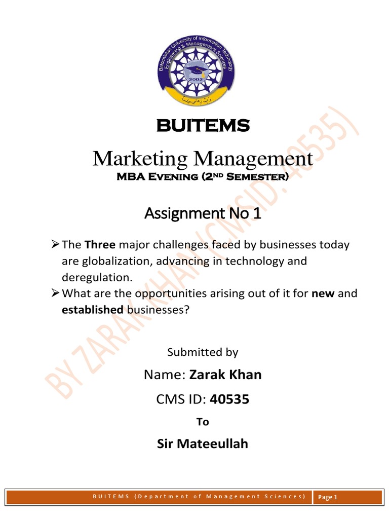 Marketing Management Assignment No 1 (Zarak Khan CMS 40535) | PDF ...