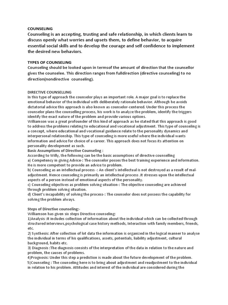 Directive Counselling | PDF | School Counselor | Advice (Opinion)