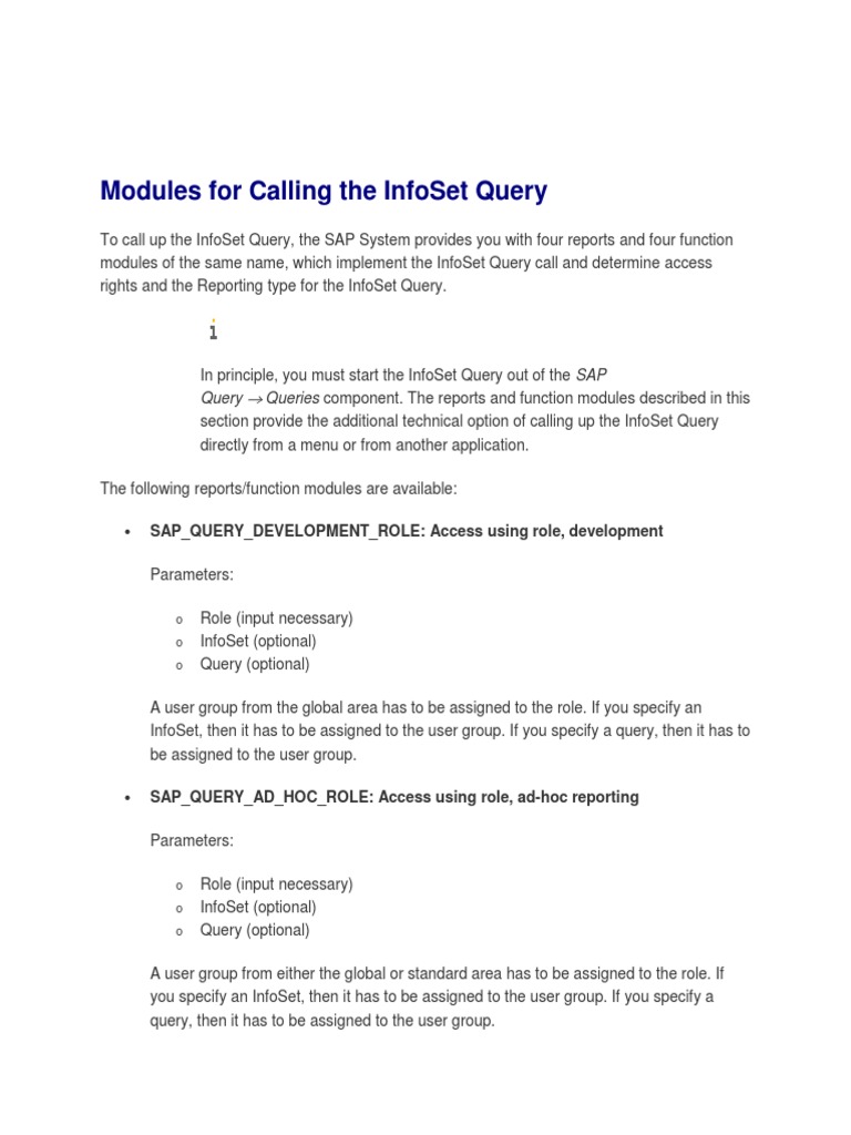 Modules For Calling The Infoset Query | PDF | Parameter (Computer Programming) | Information ...