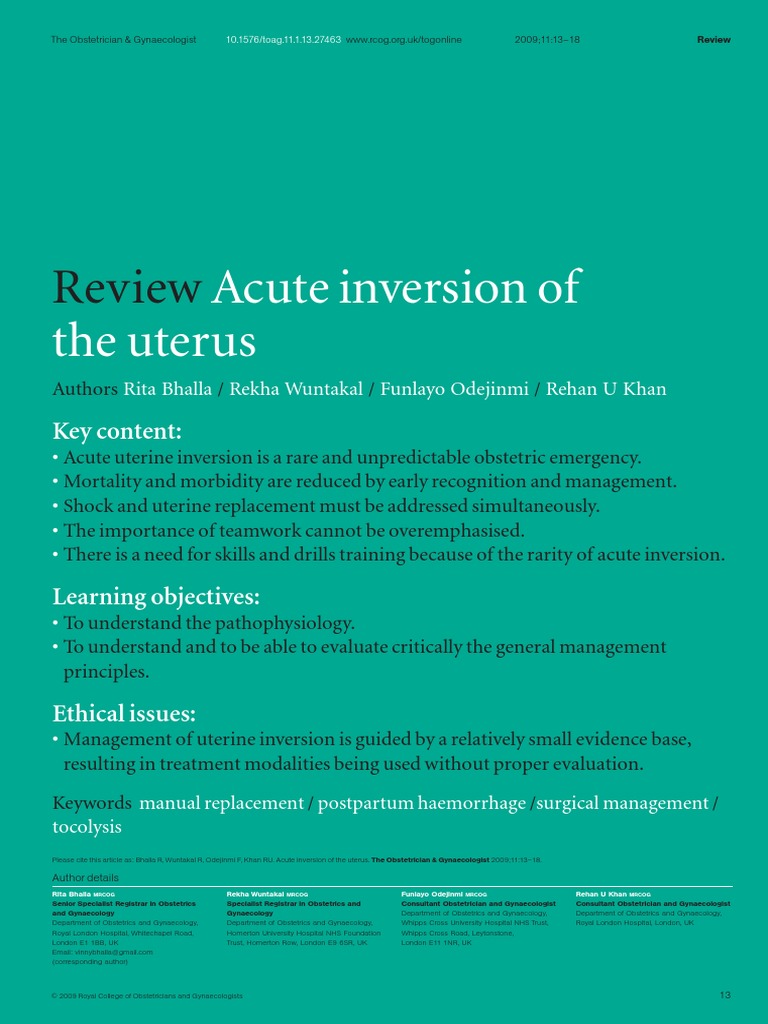 Acute Inversion of The Uterus PDF | PDF | Uterus | Childbirth