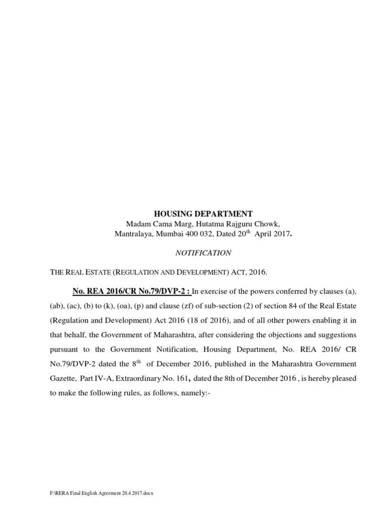Maharashtra RERA Rules 2017 Notification | PDF | Law Of Agency | Accountant