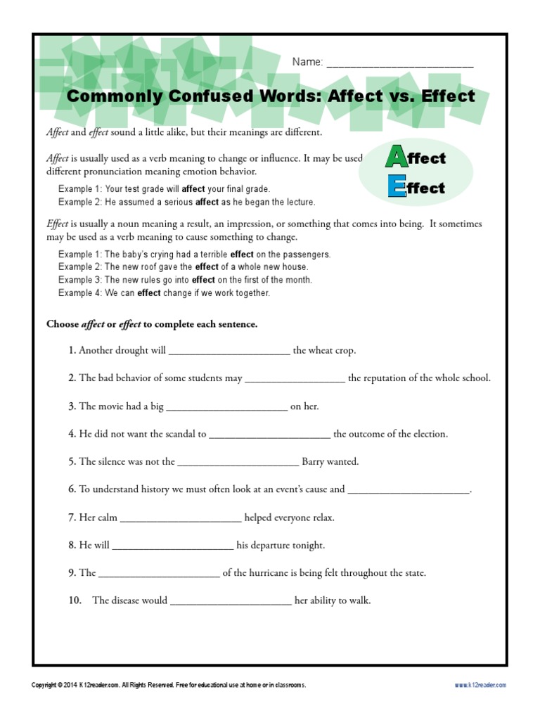 Commonly Confused Words Affect Vs Effect | PDF | Affect (Psychology ...