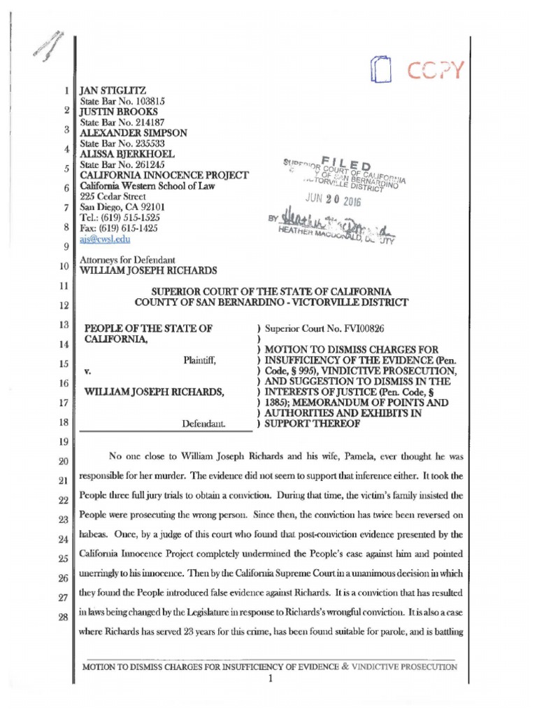 Richards Vindictive Prosecution Motion | PDF | Dentistry | Prosecutor