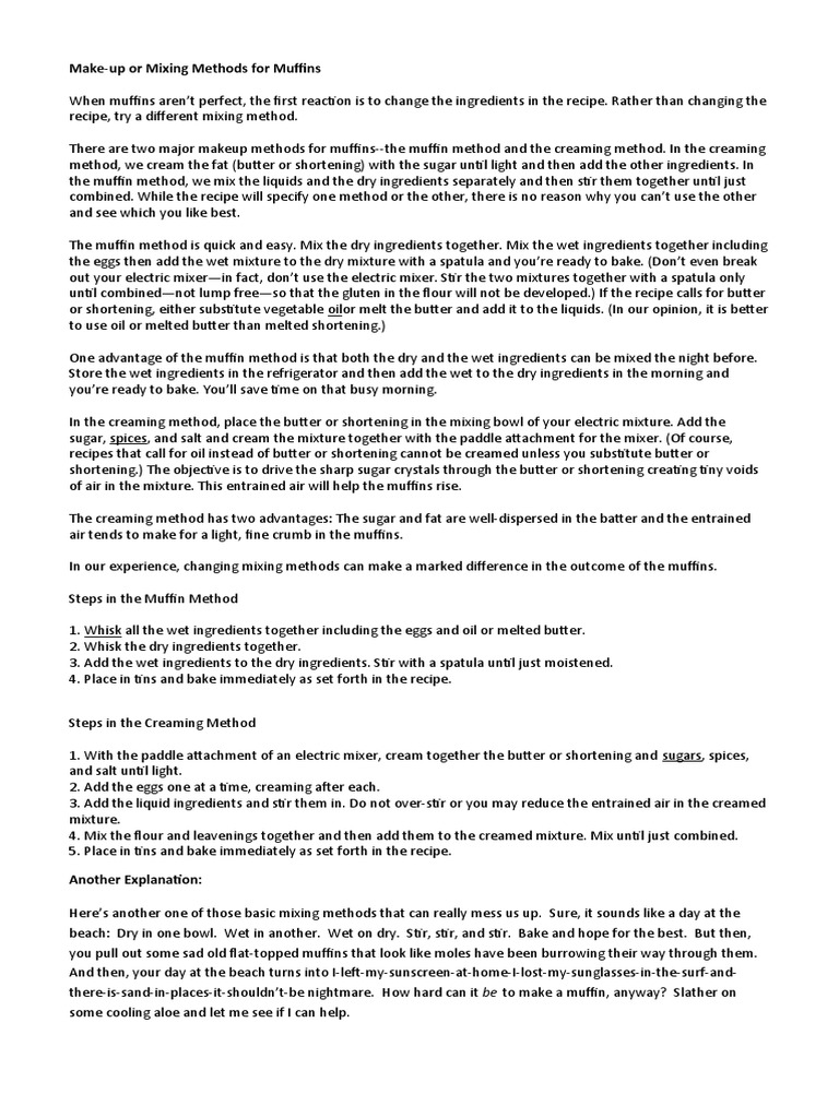 Muffin Mixing Method | PDF | Muffin | Butter