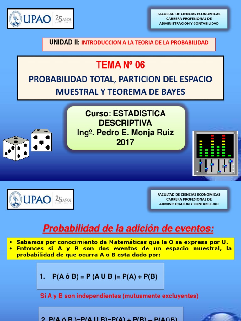 Tema #06: Probabilidad Total, Particion Del Espacio Muestral Y Teorema de Bayes | PDF ...