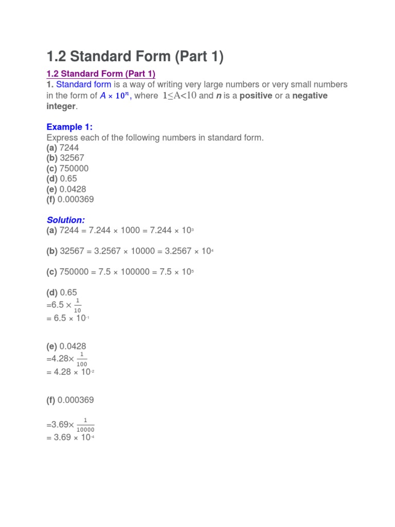 Writing Numbers in Standard Form: A Guide to Expressing Large and Small ...