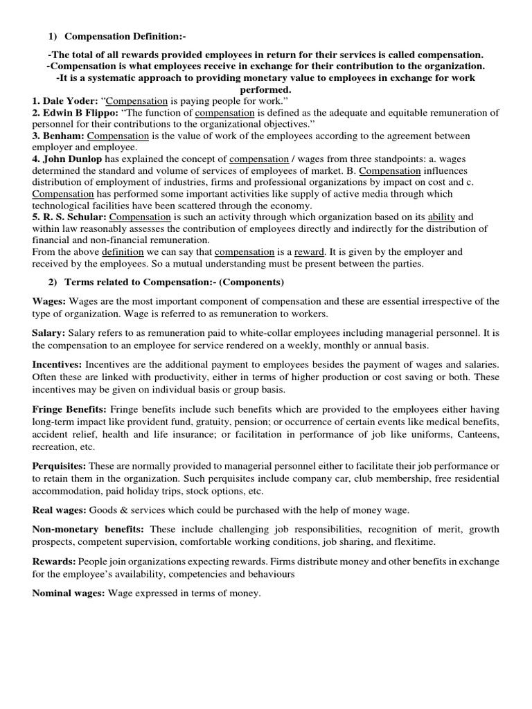 Compensation Definition | PDF | Employee Benefits | Wage