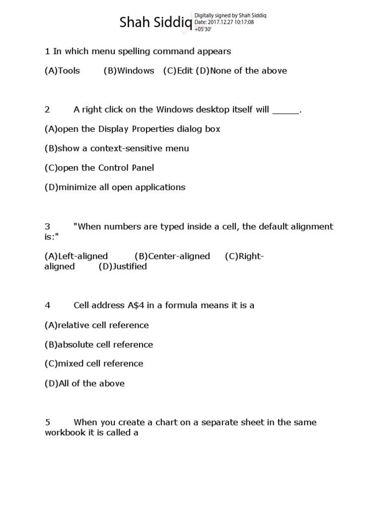 Test 1 | PDF | Microsoft Excel | Operating System Families