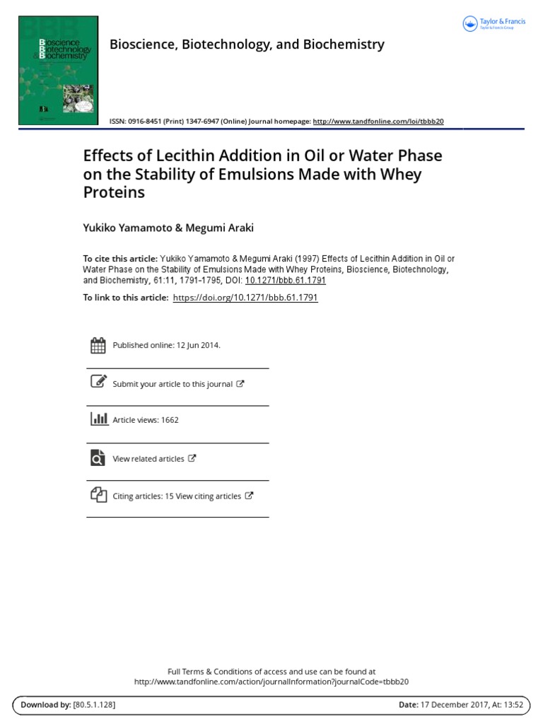 Lecithin's Role in Emulsion Stability | PDF | Emulsion | Soft Matter