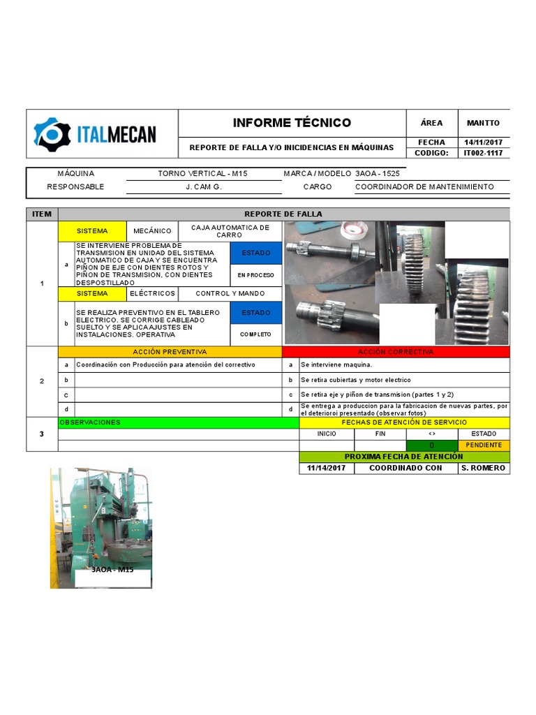 Informe Tecnico 05-12-17 | PDF | Engranaje | Bienes manufacturados