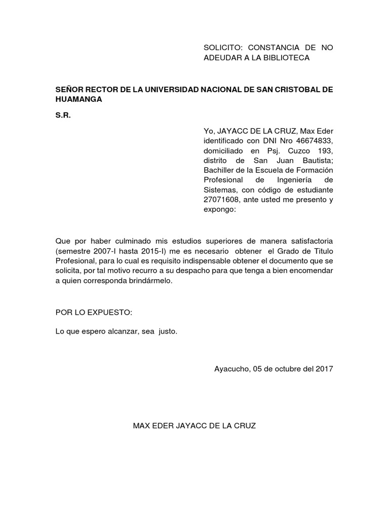 SOLICITO Constancias de No Adeudar | PDF | Educación más alta | Gobierno