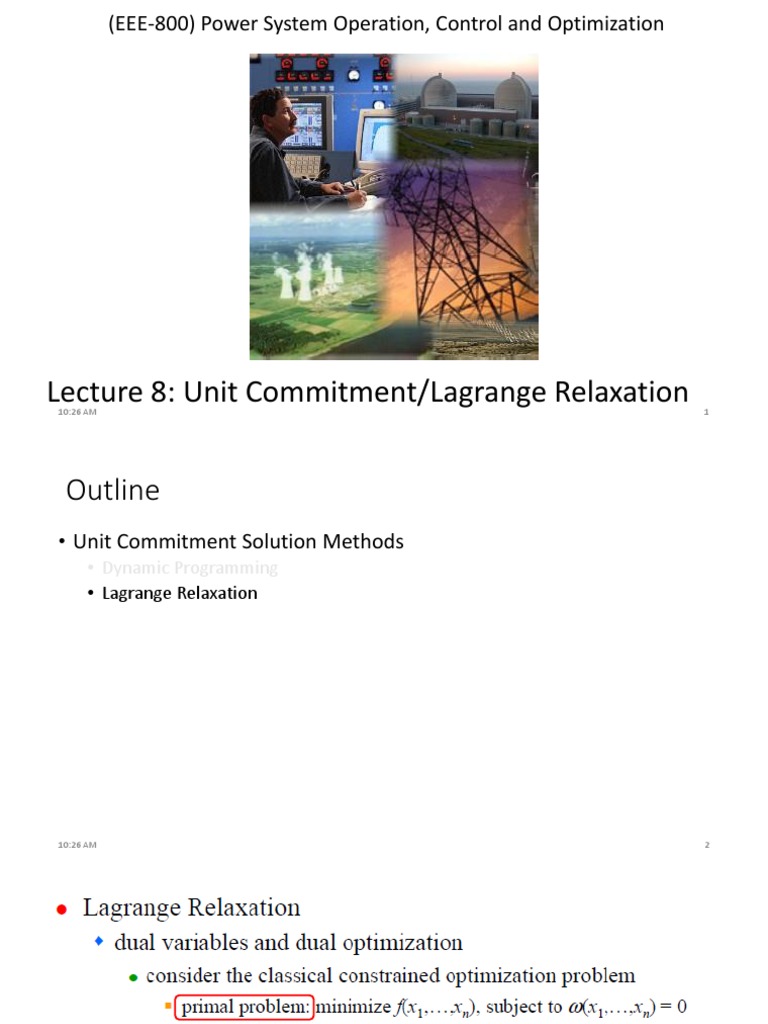 L8 Unit Commitment Lagrange Relaxation Pdf Mathematical Optimization Mathematical Concepts