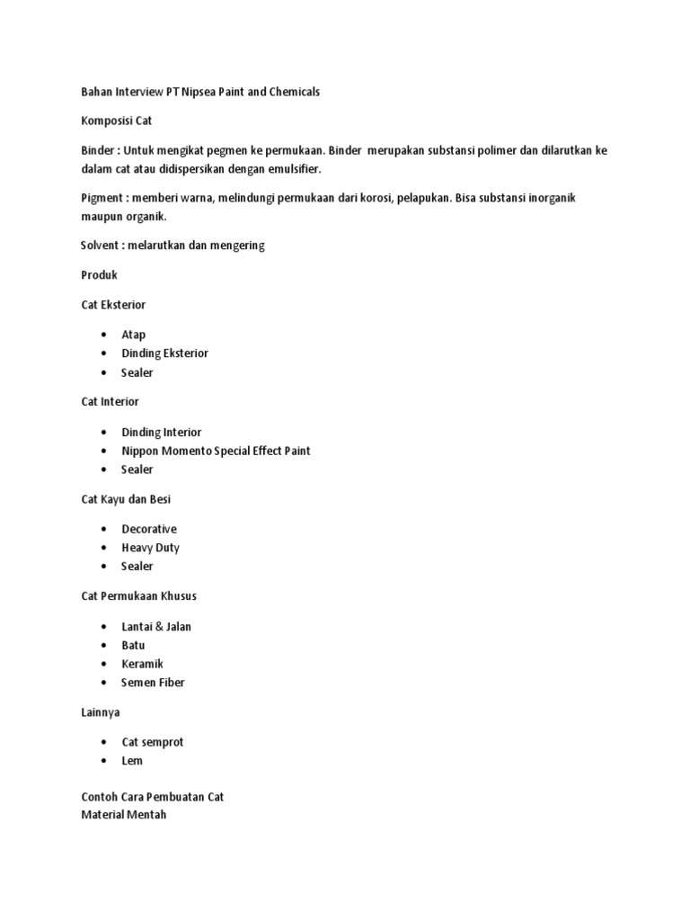 Bahan Interview PT Nipsea Paint and Chemicals PDF | PDF